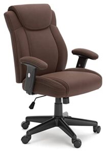 signature design by ashley corbindale classic upholstered home office swivel desk chair, brown & black