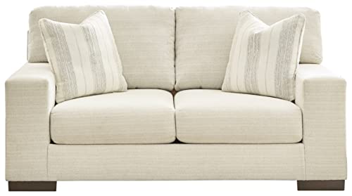 Signature Design by Ashley Maggie Contemporary Upholstered Loveseat with Accent Pillows, Off-White