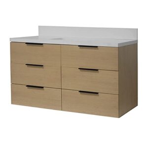 Kitchen Bath Collection Oslo 48-inch Floating Wall-Mounted Bathroom Vanity: Includes Blonde Wood Cabinet with Matte White Countertop and White Ceramic Sink