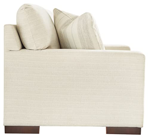 Signature Design by Ashley Maggie Contemporary Upholstered Loveseat with Accent Pillows, Off-White