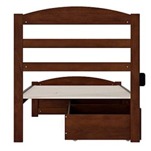 AFI Warren Twin XL Size Platform Bed with Footboard, Storage, & Charging Station in Walnut