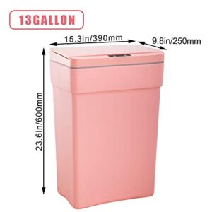 Automatic Trash Can 13 Gallon Trash Can with Lid, Kitchen Garbage Can 50 Liter High-Capacity Waste Bins Touch Free Kitchen Trash Can Plastic Trash Can for Bathroom Bedroom Home Office, Pink