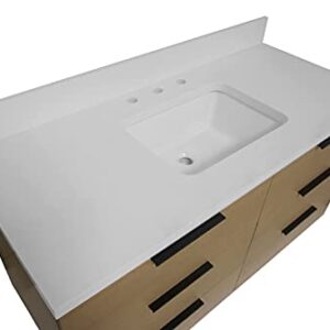 Kitchen Bath Collection Oslo 48-inch Floating Wall-Mounted Bathroom Vanity: Includes Blonde Wood Cabinet with Matte White Countertop and White Ceramic Sink