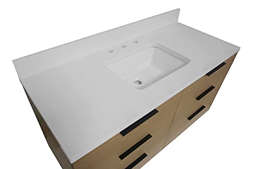 Kitchen Bath Collection Oslo 48-inch Floating Wall-Mounted Bathroom Vanity: Includes Blonde Wood Cabinet with Matte White Countertop and White Ceramic Sink