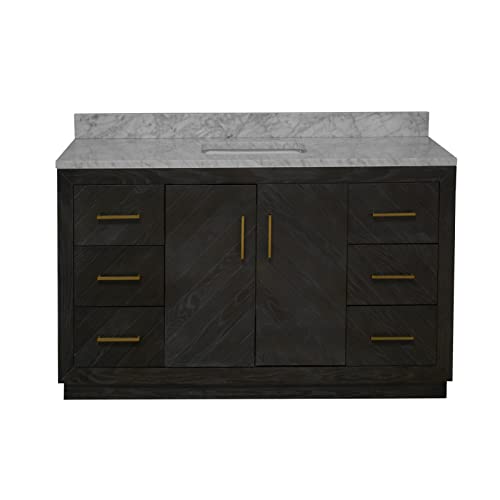 Kitchen Bath Collection Peyton 60-inch Single Bathroom Vanity (Carrara/Dark Oak): Includes Dark Oak Cabinet with Stunning Carrara Marble Countertop and White Ceramic Sink