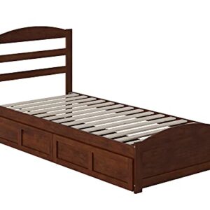 AFI Warren Twin XL Size Platform Bed with Footboard, Storage, & Charging Station in Walnut