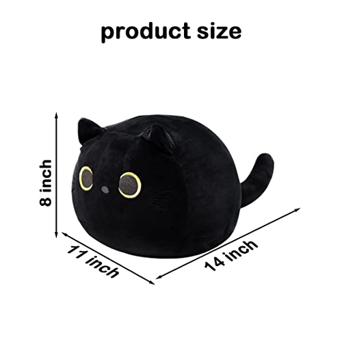 Pochita 3D Black Cat Plush Stuffed Animal Toy Pillow, Fat Plushie, Kawaii Pillows Cat Shape Design Lumbar Back Cushion Decoration