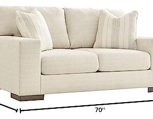 Signature Design by Ashley Maggie Contemporary Upholstered Loveseat with Accent Pillows, Off-White