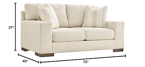 Signature Design by Ashley Maggie Contemporary Upholstered Loveseat with Accent Pillows, Off-White