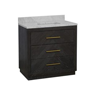 avery 36-inch bathroom vanity (carrara/dark oak): includes dark oak cabinet with stunning carrara marble countertop and white ceramic sink