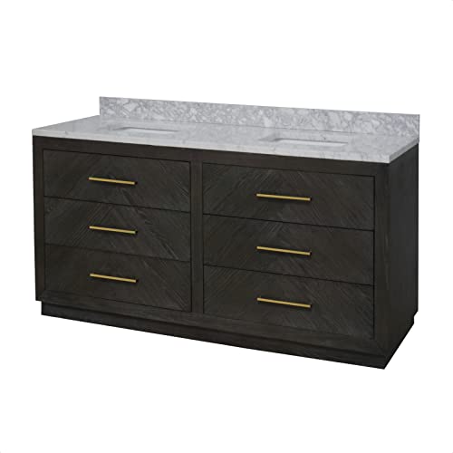 Kitchen Bath Collection Avery 72-inch Double Bathroom Vanity (Carrara/Dark Oak): Includes Dark Oak Cabinet with Stunning Carrara Marble Countertop and White Ceramic Sinks