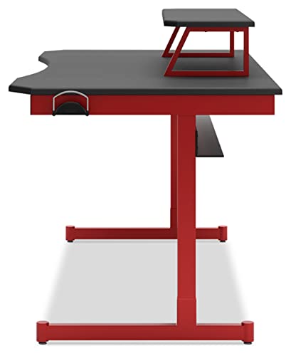 Signature Design by Ashley Lynxtyn Contemporary 63" Home Office Desk with Raised Monitor Stand, Red & Black