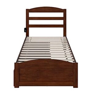 AFI Warren Twin XL Size Platform Bed with Footboard, Storage, & Charging Station in Walnut