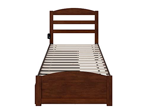 AFI Warren Twin XL Size Platform Bed with Footboard, Storage, & Charging Station in Walnut