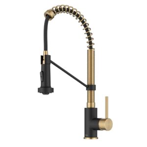 kraus bolden commercial style 2-function single handle pull down kitchen faucet in brushed brass/matte black, kpf-1610bbmb