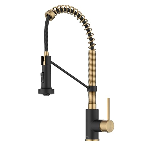 KRAUS Bolden Commercial Style 2-Function Single Handle Pull Down Kitchen Faucet in Brushed Brass/Matte Black, KPF-1610BBMB