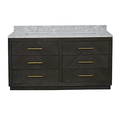 Kitchen Bath Collection Avery 72-inch Double Bathroom Vanity (Carrara/Dark Oak): Includes Dark Oak Cabinet with Stunning Carrara Marble Countertop and White Ceramic Sinks