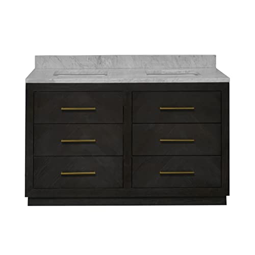 Kitchen Bath Collection Avery 60-inch Double Bathroom Vanity (Carrara/Dark Oak): includes Dark Oak Cabinet with Stunning Carrara Marble Countertop and White Ceramic Sinks