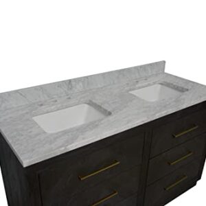 Kitchen Bath Collection Avery 60-inch Double Bathroom Vanity (Carrara/Dark Oak): includes Dark Oak Cabinet with Stunning Carrara Marble Countertop and White Ceramic Sinks