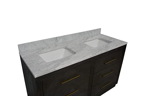 Kitchen Bath Collection Avery 60-inch Double Bathroom Vanity (Carrara/Dark Oak): includes Dark Oak Cabinet with Stunning Carrara Marble Countertop and White Ceramic Sinks