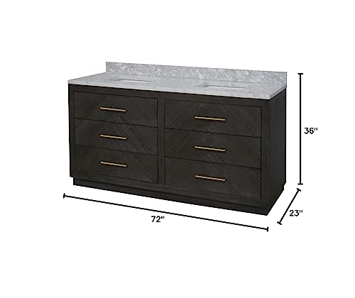 Kitchen Bath Collection Avery 72-inch Double Bathroom Vanity (Carrara/Dark Oak): Includes Dark Oak Cabinet with Stunning Carrara Marble Countertop and White Ceramic Sinks