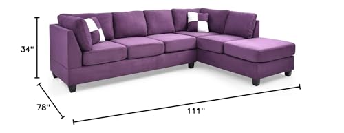 Glory Furniture Malone Microsuede Sectional in Purple