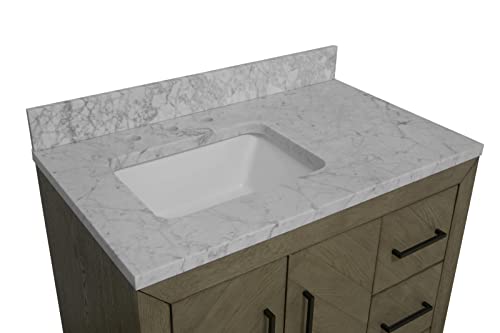 Peyton 36-inch Bathroom Vanity (Carrara/Gray Oak): Includes Gray Oak Cabinet with Stunning Carrara Marble Countertop and White Ceramic Sink