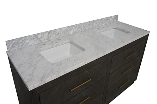 Kitchen Bath Collection Avery 72-inch Double Bathroom Vanity (Carrara/Dark Oak): Includes Dark Oak Cabinet with Stunning Carrara Marble Countertop and White Ceramic Sinks