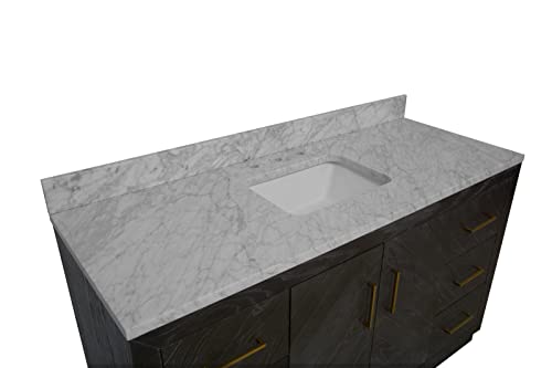 Kitchen Bath Collection Peyton 60-inch Single Bathroom Vanity (Carrara/Dark Oak): Includes Dark Oak Cabinet with Stunning Carrara Marble Countertop and White Ceramic Sink