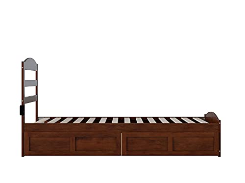 AFI Warren Twin XL Size Platform Bed with Footboard, Storage, & Charging Station in Walnut