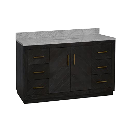 Kitchen Bath Collection Peyton 60-inch Single Bathroom Vanity (Carrara/Dark Oak): Includes Dark Oak Cabinet with Stunning Carrara Marble Countertop and White Ceramic Sink