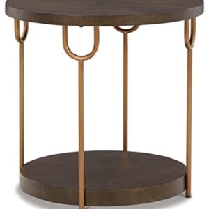 Signature Design by Ashley Brazburn Industrail Round End Table with Shelf, Dark Brown & Metallic