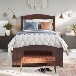 AFI Warren Twin XL Size Platform Bed with Footboard, Storage, & Charging Station in Walnut