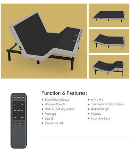 Irvine Home Collection California King Adjustable Bed Base - Dual Massage - USB Ports - Zero Gravity - Underbed Light - Wireless Remote - Adjustable Legs - Zero Gravity - Anti Snore - Memory Position