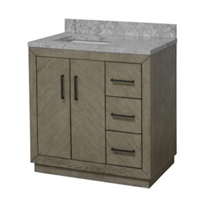 Peyton 36-inch Bathroom Vanity (Carrara/Gray Oak): Includes Gray Oak Cabinet with Stunning Carrara Marble Countertop and White Ceramic Sink