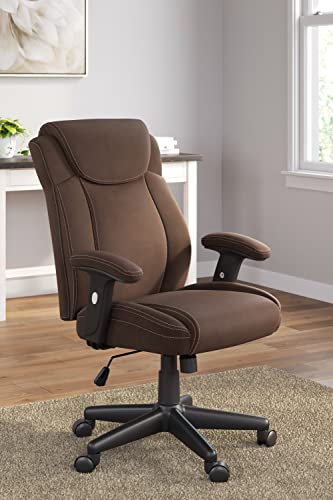 Signature Design by Ashley Corbindale Classic Upholstered Home Office Swivel Desk Chair, Brown & Black