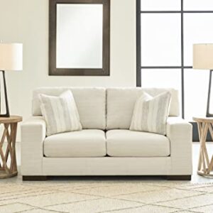 Signature Design by Ashley Maggie Contemporary Upholstered Loveseat with Accent Pillows, Off-White