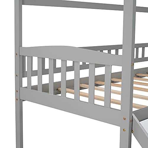 Harper & Bright Designs House Bed Loft Bed with Slide, Twin Loft Bed with Stairs and Storage, Wood Loft Bed Frame for Kids & Girls & Boys (Gray)