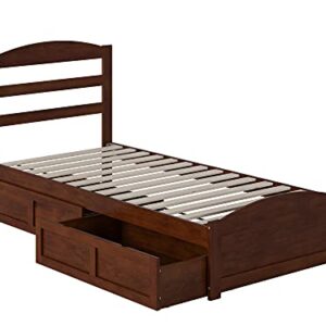 AFI Warren Twin XL Size Platform Bed with Footboard, Storage, & Charging Station in Walnut