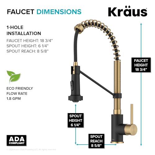 KRAUS Bolden Commercial Style 2-Function Single Handle Pull Down Kitchen Faucet in Brushed Brass/Matte Black, KPF-1610BBMB