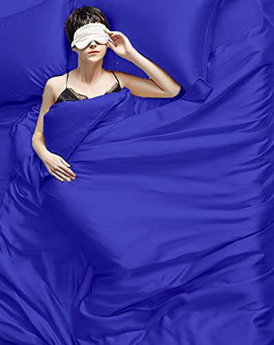 Premium Quality Royal Blue 3pcs Duvet Cover Set 100% Satin Silk Solid Super King Size,1000 Thread Count Luxury Soft and Comfortable,with Corner Ties (1 Duvet Cover+2 Pillowcases) 108x98Inches