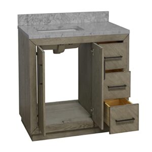 Peyton 36-inch Bathroom Vanity (Carrara/Gray Oak): Includes Gray Oak Cabinet with Stunning Carrara Marble Countertop and White Ceramic Sink