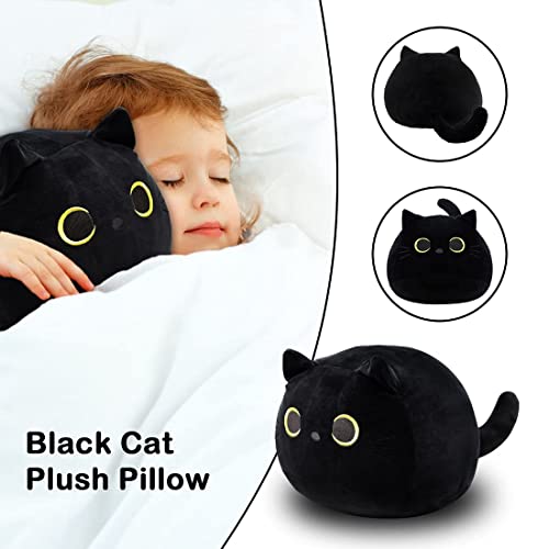 Pochita 3D Black Cat Plush Stuffed Animal Toy Pillow, Fat Plushie, Kawaii Pillows Cat Shape Design Lumbar Back Cushion Decoration