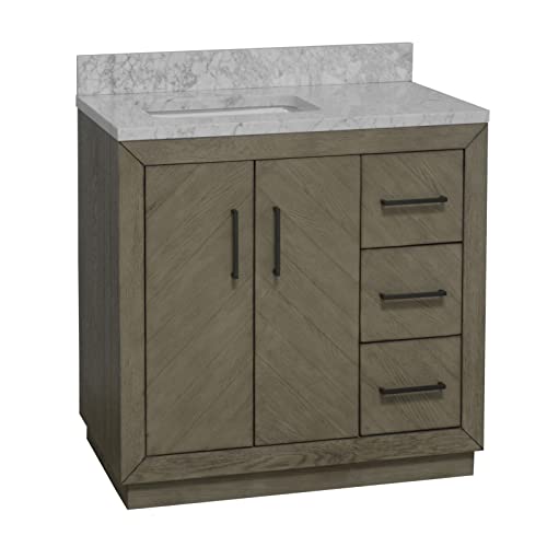 Peyton 36-inch Bathroom Vanity (Carrara/Gray Oak): Includes Gray Oak Cabinet with Stunning Carrara Marble Countertop and White Ceramic Sink