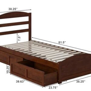 AFI Warren Twin XL Size Platform Bed with Footboard, Storage, & Charging Station in Walnut