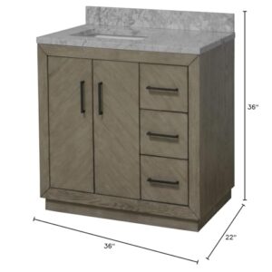 Peyton 36-inch Bathroom Vanity (Carrara/Gray Oak): Includes Gray Oak Cabinet with Stunning Carrara Marble Countertop and White Ceramic Sink