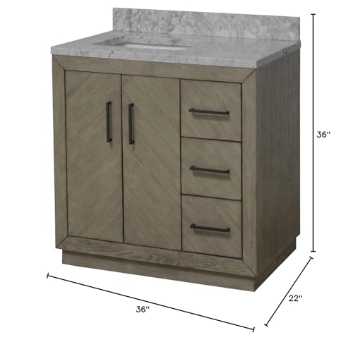 Peyton 36-inch Bathroom Vanity (Carrara/Gray Oak): Includes Gray Oak Cabinet with Stunning Carrara Marble Countertop and White Ceramic Sink