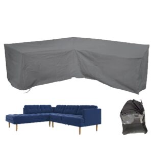 coosoo patio v shape sofa cover sectional waterproof corner sofa cover outdoor dust-proof anti-uv furniture couch cover for lawn garden yard indoor with windproof buckle extra large grey