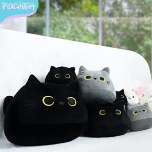 Pochita 3D Black Cat Plush Stuffed Animal Toy Pillow, Fat Plushie, Kawaii Pillows Cat Shape Design Lumbar Back Cushion Decoration