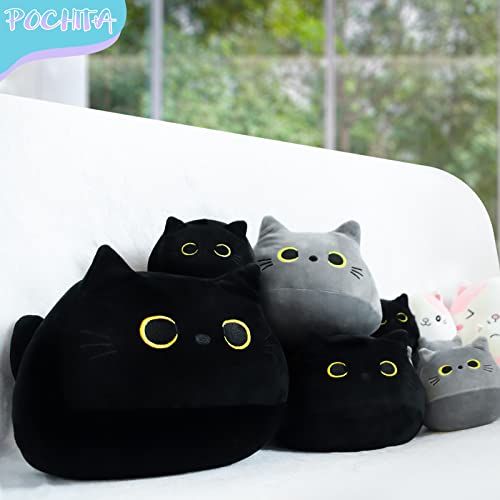 Pochita 3D Black Cat Plush Stuffed Animal Toy Pillow, Fat Plushie, Kawaii Pillows Cat Shape Design Lumbar Back Cushion Decoration